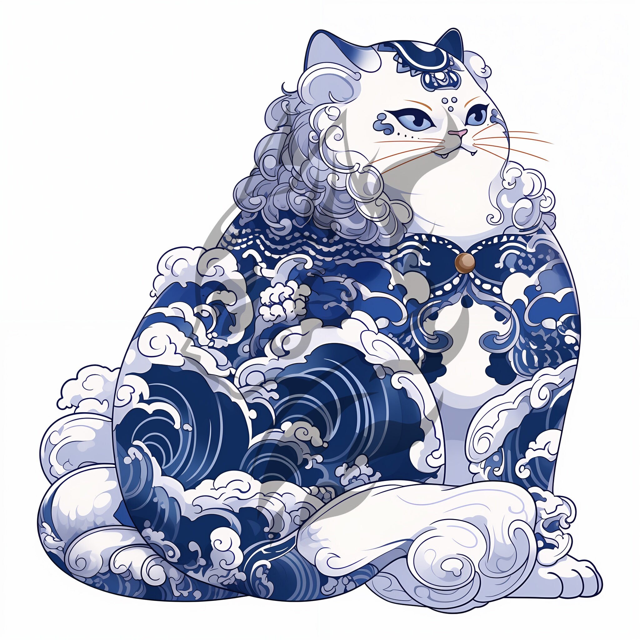 Great Wave Cat Tattoo Design - Digital Download HD Image Animal ...