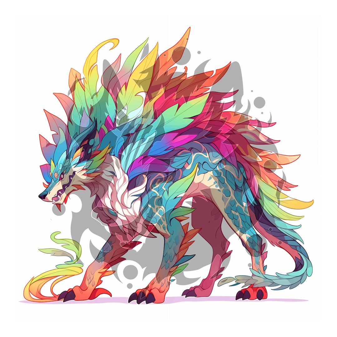 Colorful Wolf Oni Adoptable Character - Digital Download HD Image ...