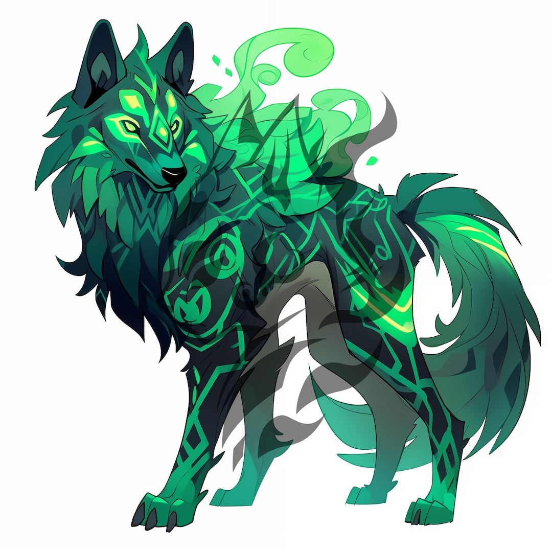 Magical Green Wolf Adoptable Character - Digital Download HD Image ...