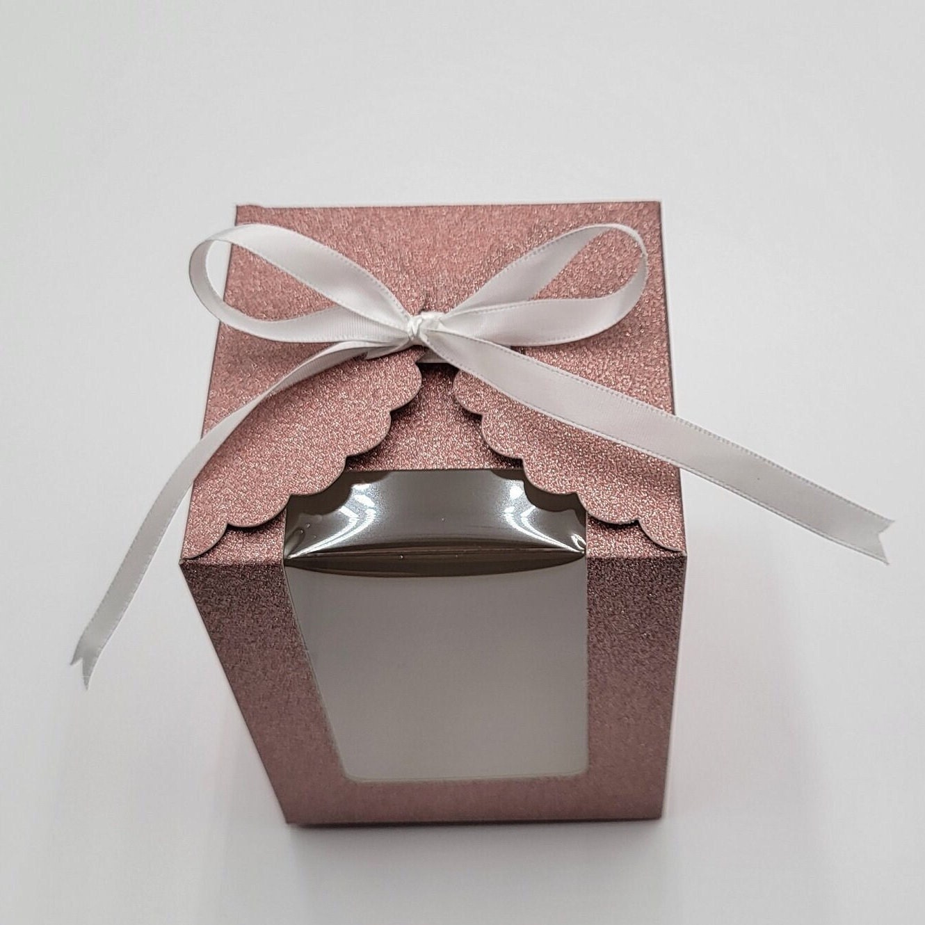 Summer Wedding Favor Boxes Rose Gold Sparkly Scalloped Edged Stemless ...
