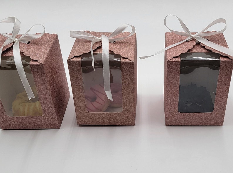 Summer Wedding Favor Boxes Rose Gold Sparkly Scalloped Edged Stemless ...