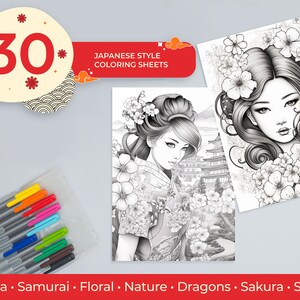 Japanese Style Coloring Pages - 30 Digital Download A4 Printable ...