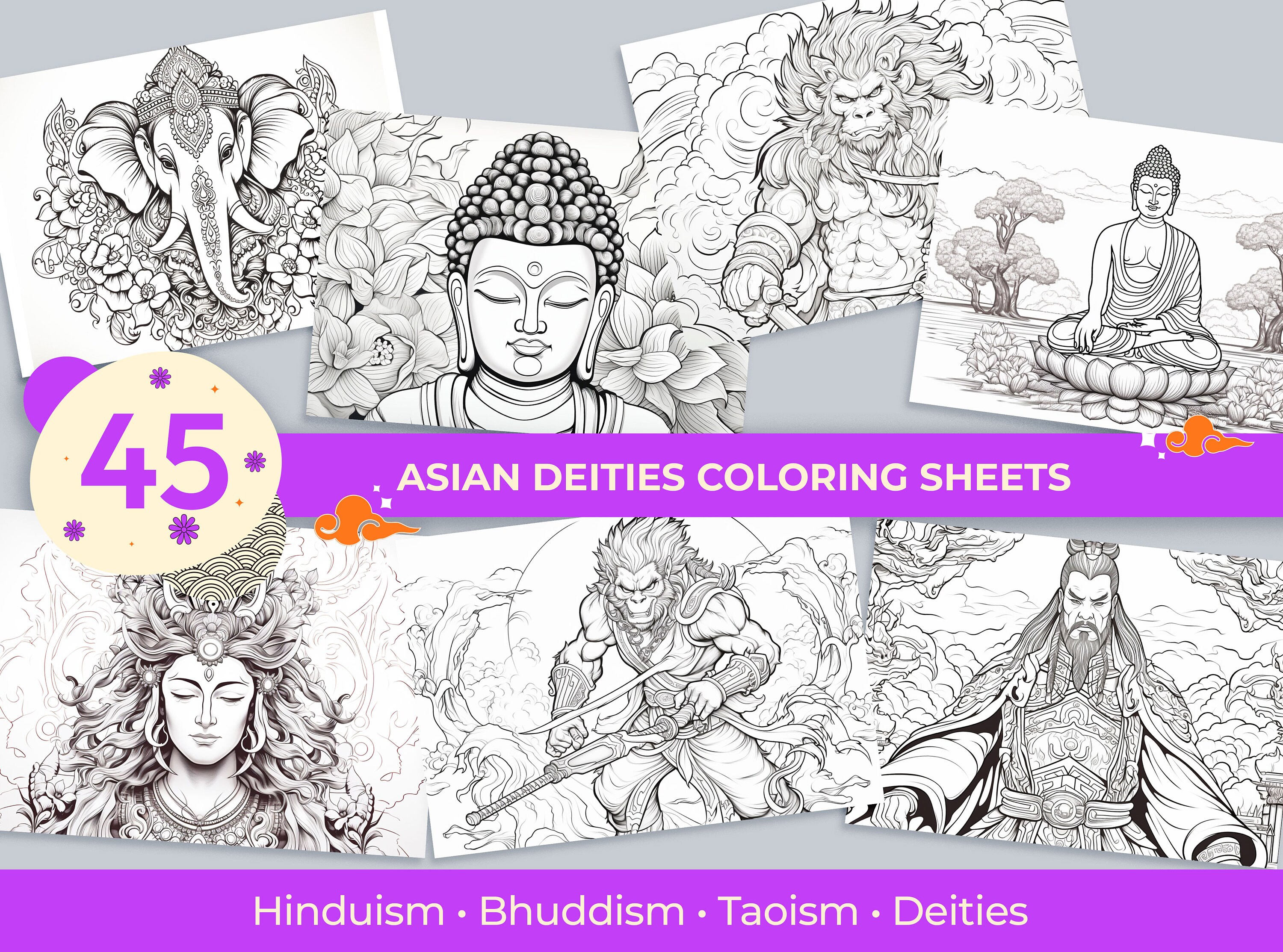 Digital Download: Asian Deities Coloring Sheets, Religious ...