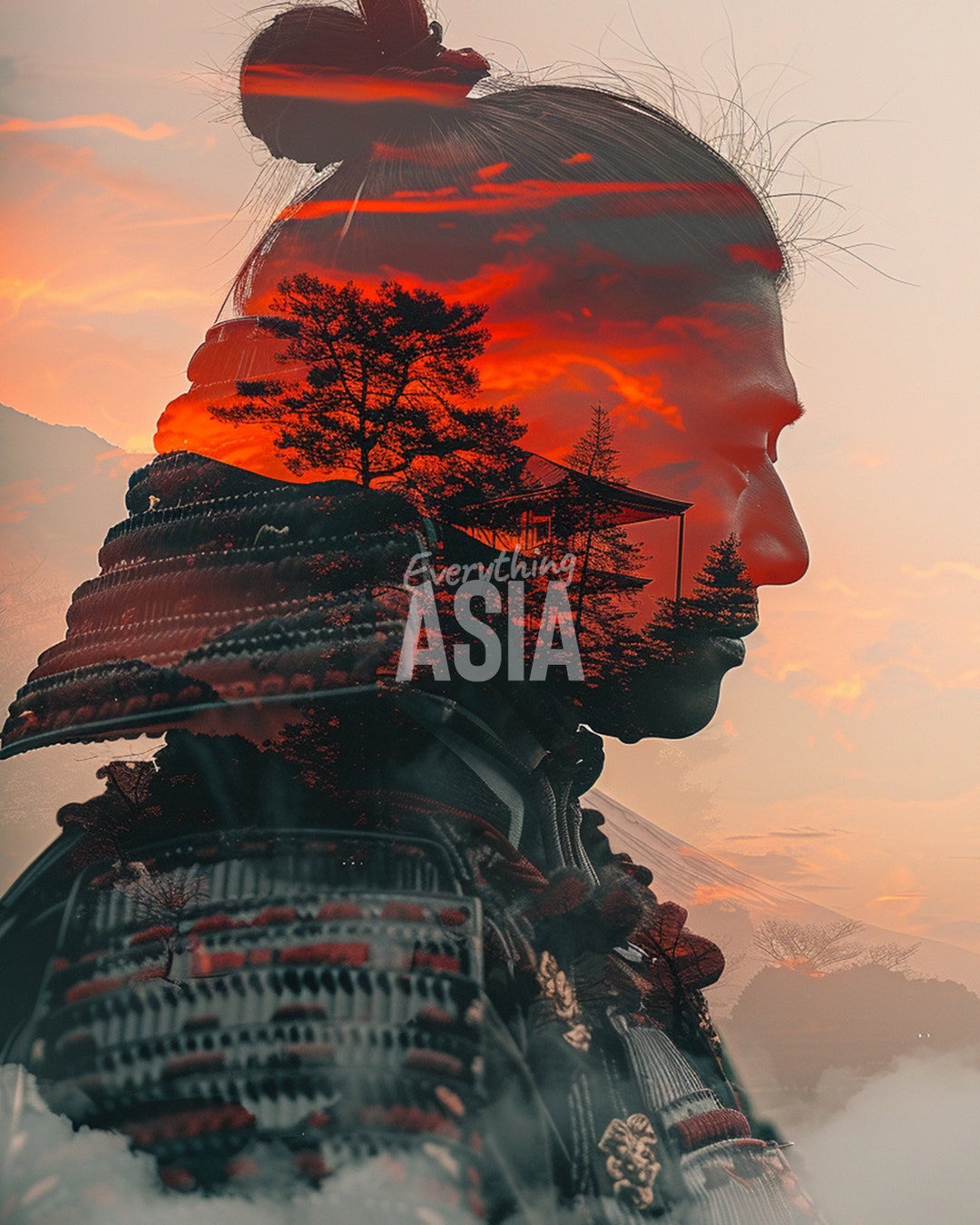 Digital Download: Samurai Shrine Art | Sunset Sky | A4 Print | Japanese ...
