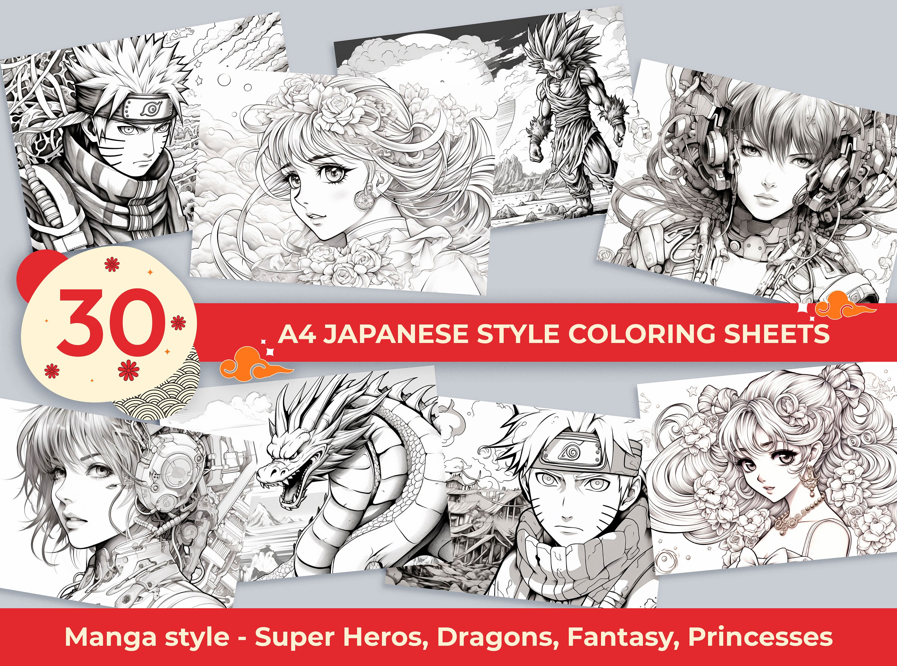 Download: Manga Style Coloring Sheets - Printable A4 Size Illustrations ...