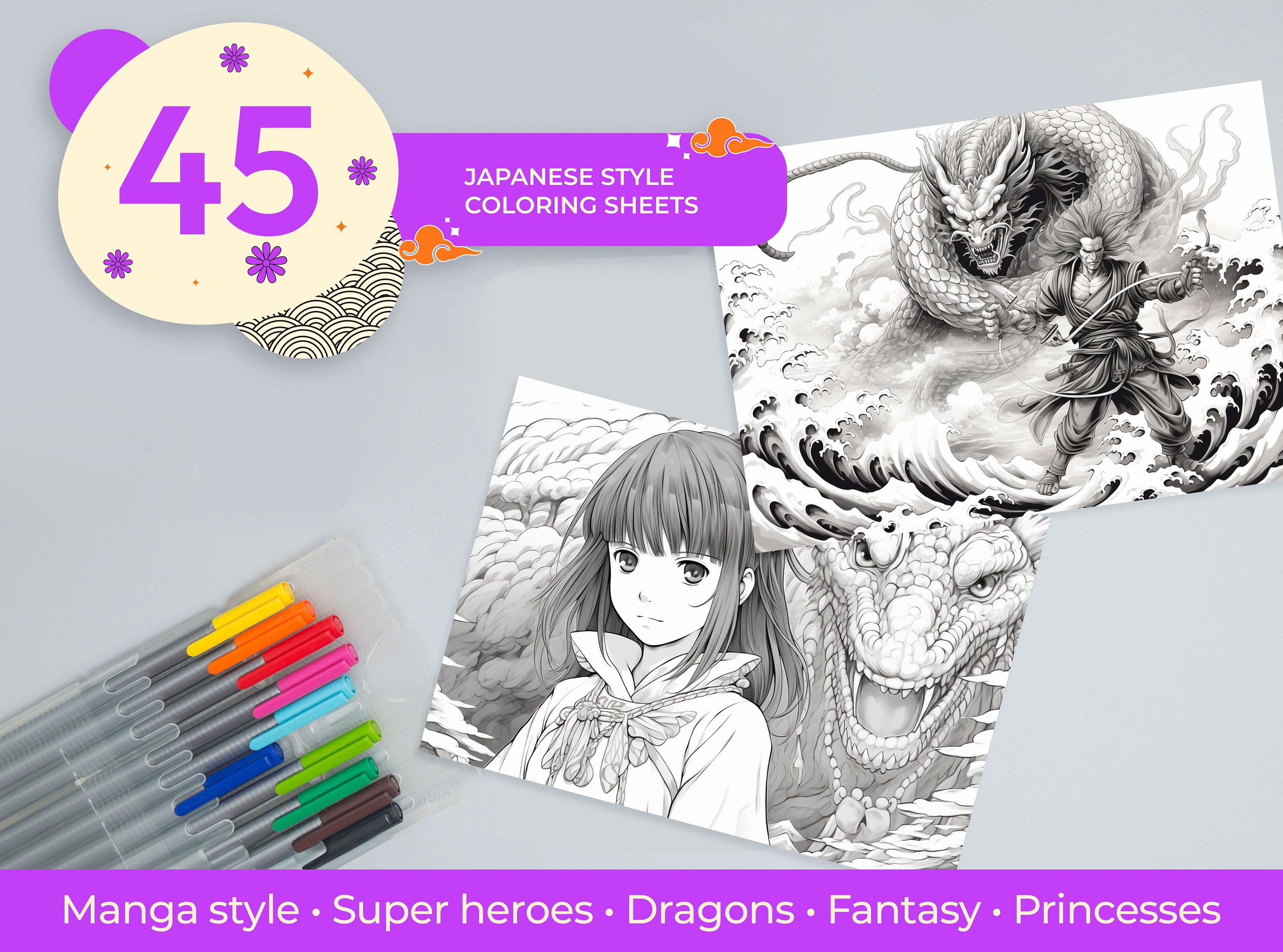 Digital Download: 45 Japanese Manga Style Coloring Sheets - A4 Size ...