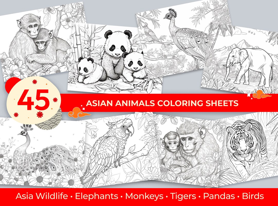 45 Asian Animals Coloring Sheets | Printable A4 Size Illustrations ...
