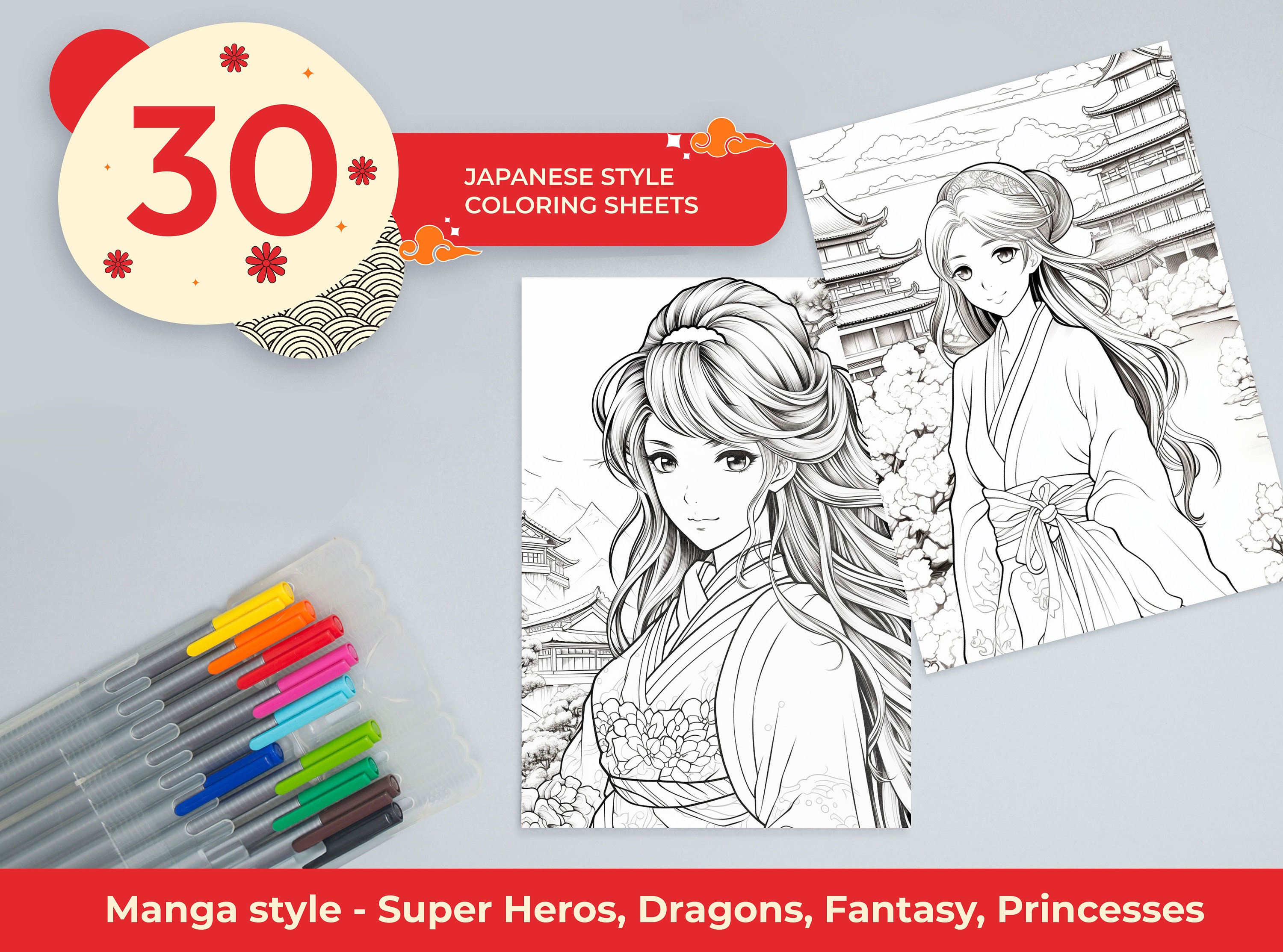 Download: Manga Style Coloring Sheets - Printable A4 Size Illustrations ...