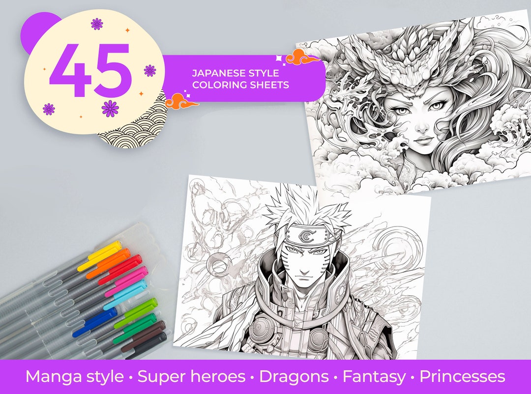 Digital Download: 45 Japanese Manga Style Coloring Sheets - A4 Size ...
