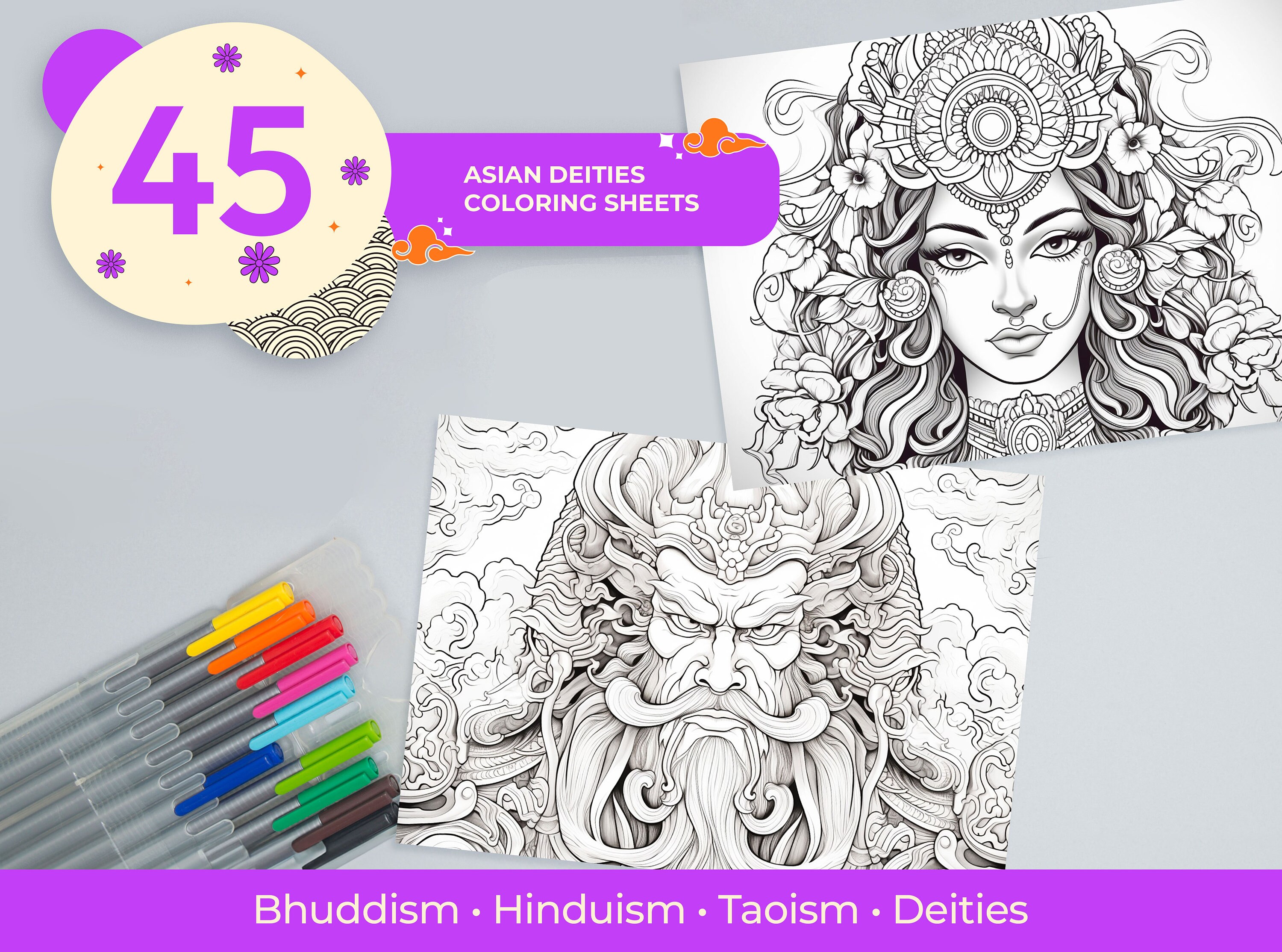 Digital Download: Asian Deities Coloring Sheets, Religious ...