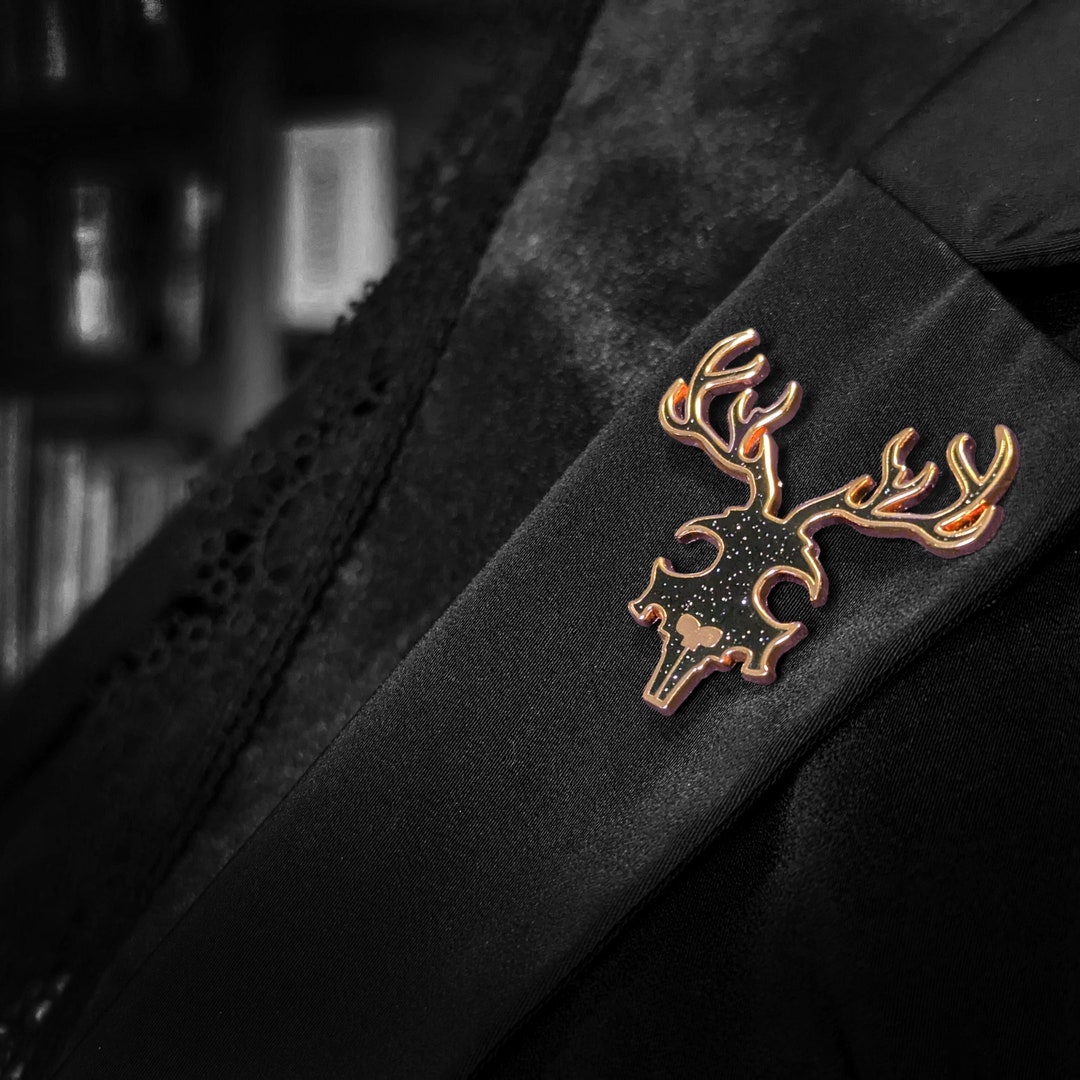 Jackalope Skull Hard Enamel Lapel Pin - Rose Gold With Glitter - Etsy