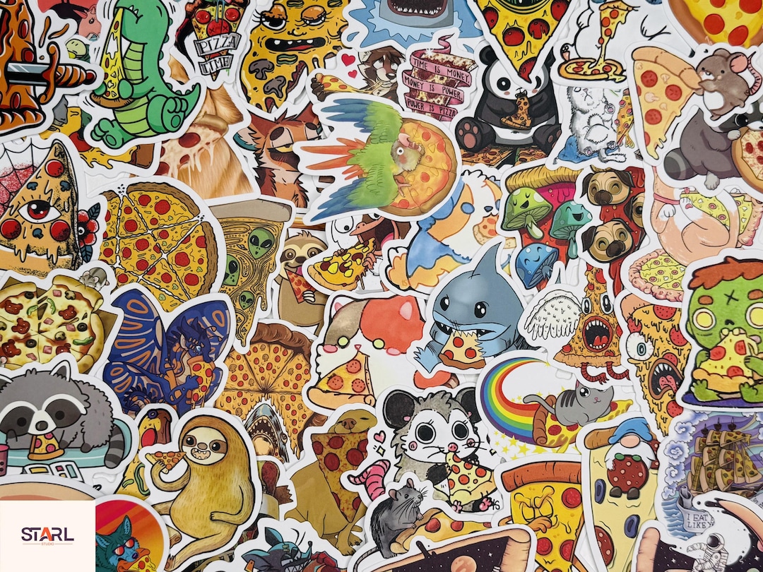 Funny Pizza Sticker Pack: Waterproof Food Decals for Laptops - Etsy