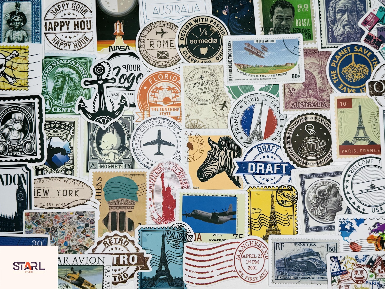 Stamps Themed Stickers: Waterproof Vinyl Decals for Laptop, Hydro Flask ...
