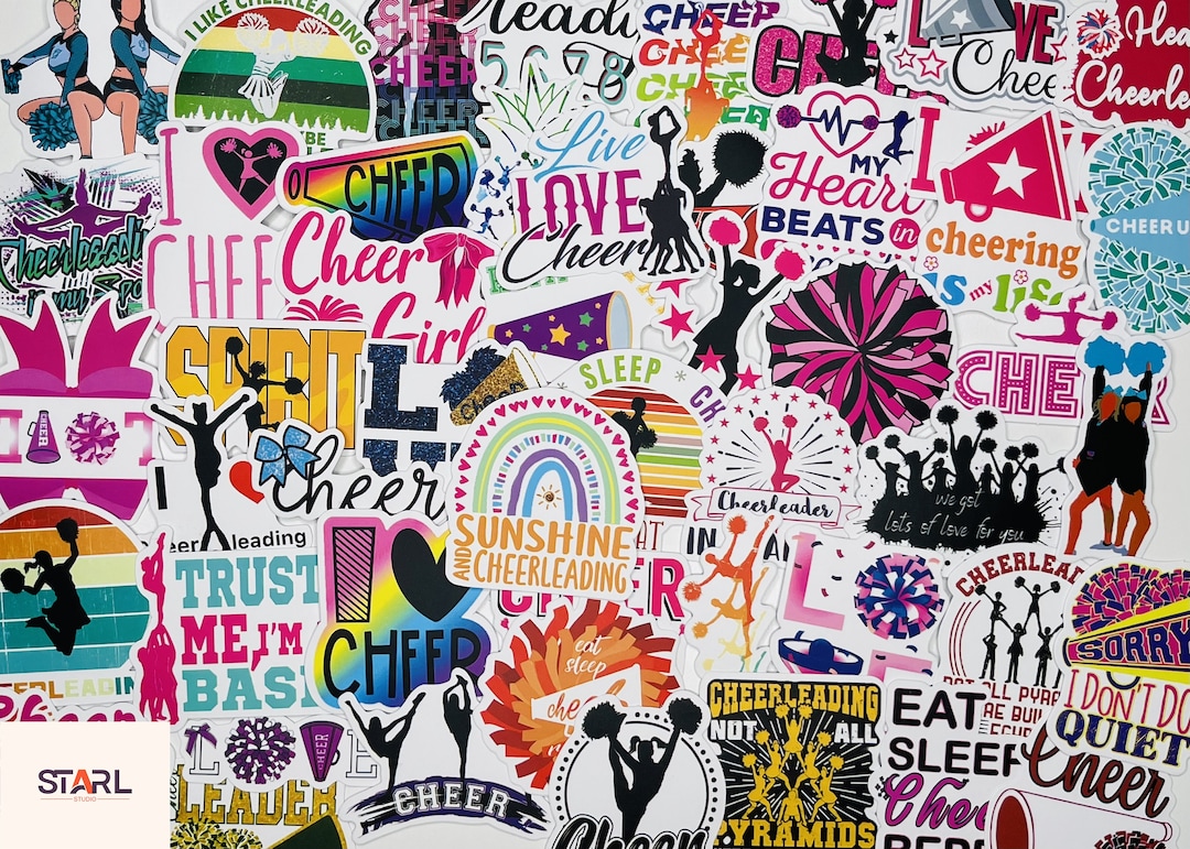 Cheerleader Stickers Pack, Colorful Cheer Team Spirit Quotes & Pom Pom ...
