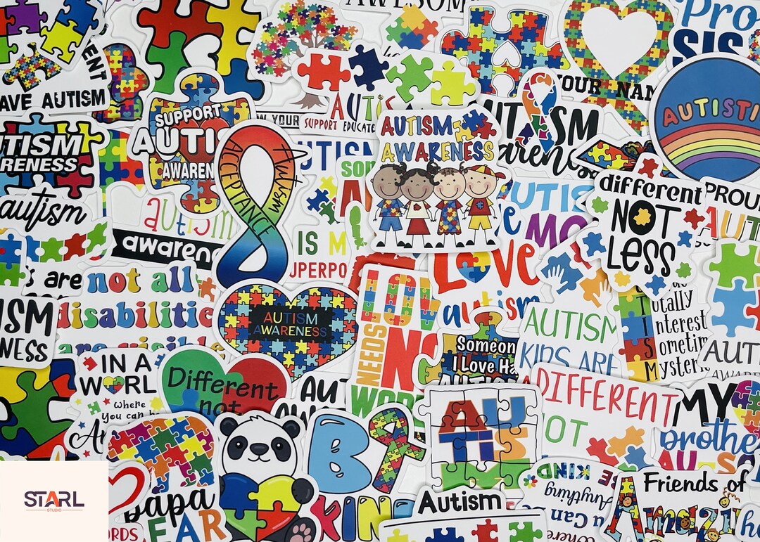 Autism Awareness Stickers Pack, Colorful Puzzle Piece Designs, Support ...