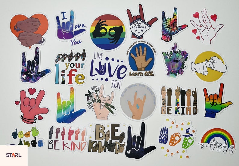 ASL Sign Language Stickers Pack, Deaf Awareness & Be Kind Hands, Vinyl ...