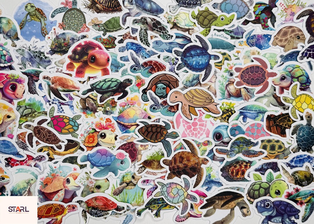 Cute Turtle Sticker Pack – Colorful Ocean & Sea Turtle Vinyl Stickers ...
