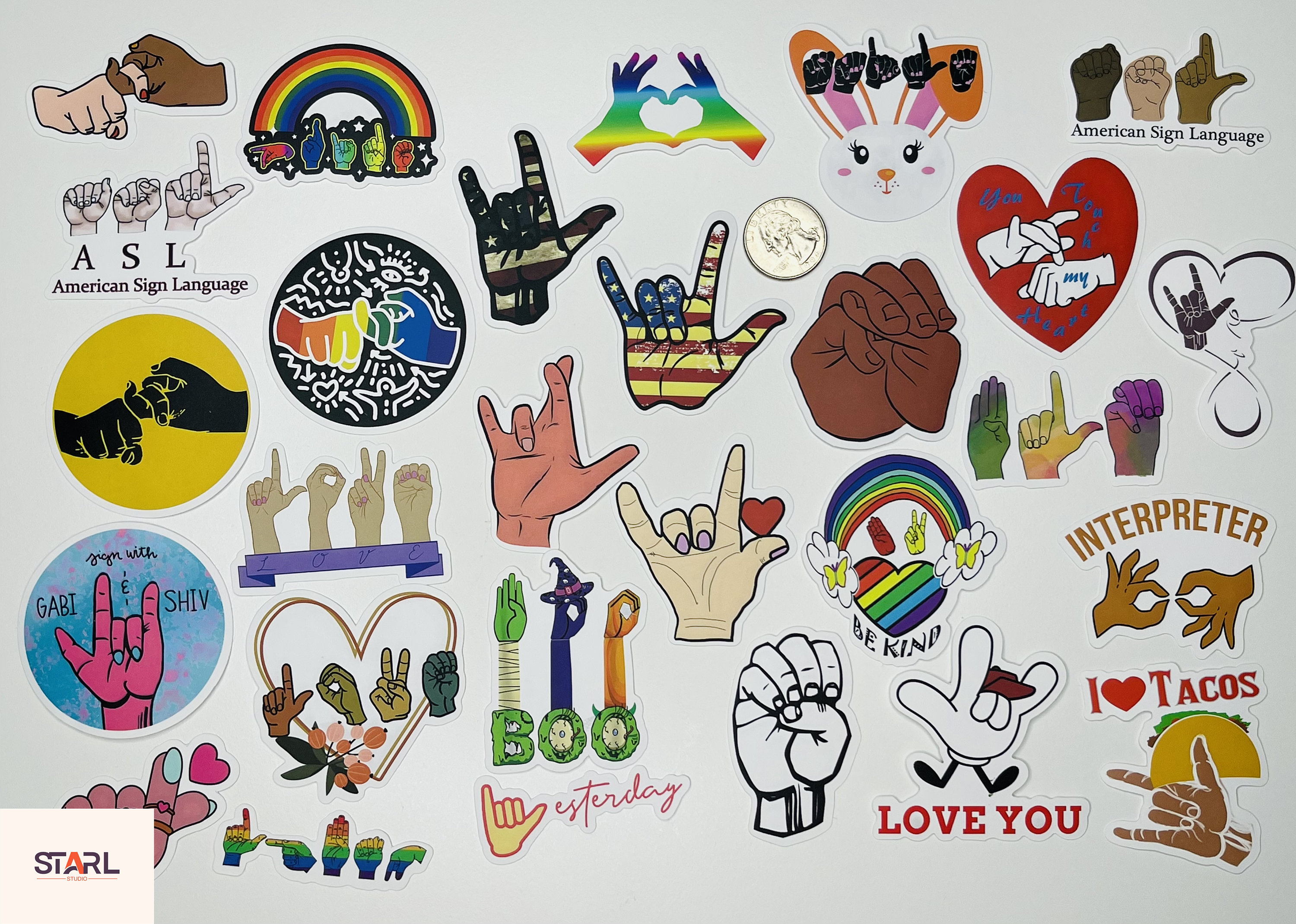 ASL Sign Language Stickers Pack, Deaf Awareness & Be Kind Hands, Vinyl ...