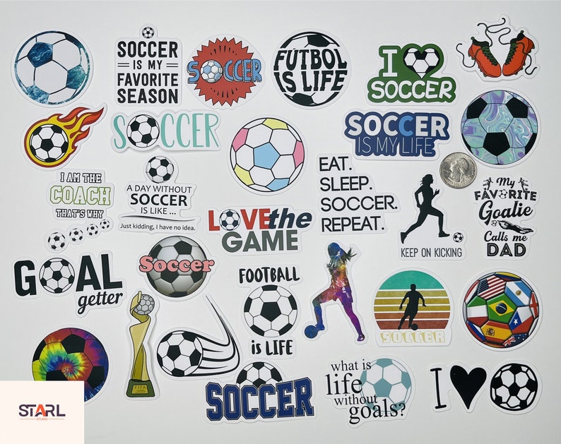 Soccer Stickers: Waterproof Vinyl Decals for Laptop, Hydro Flask (10-50 ...
