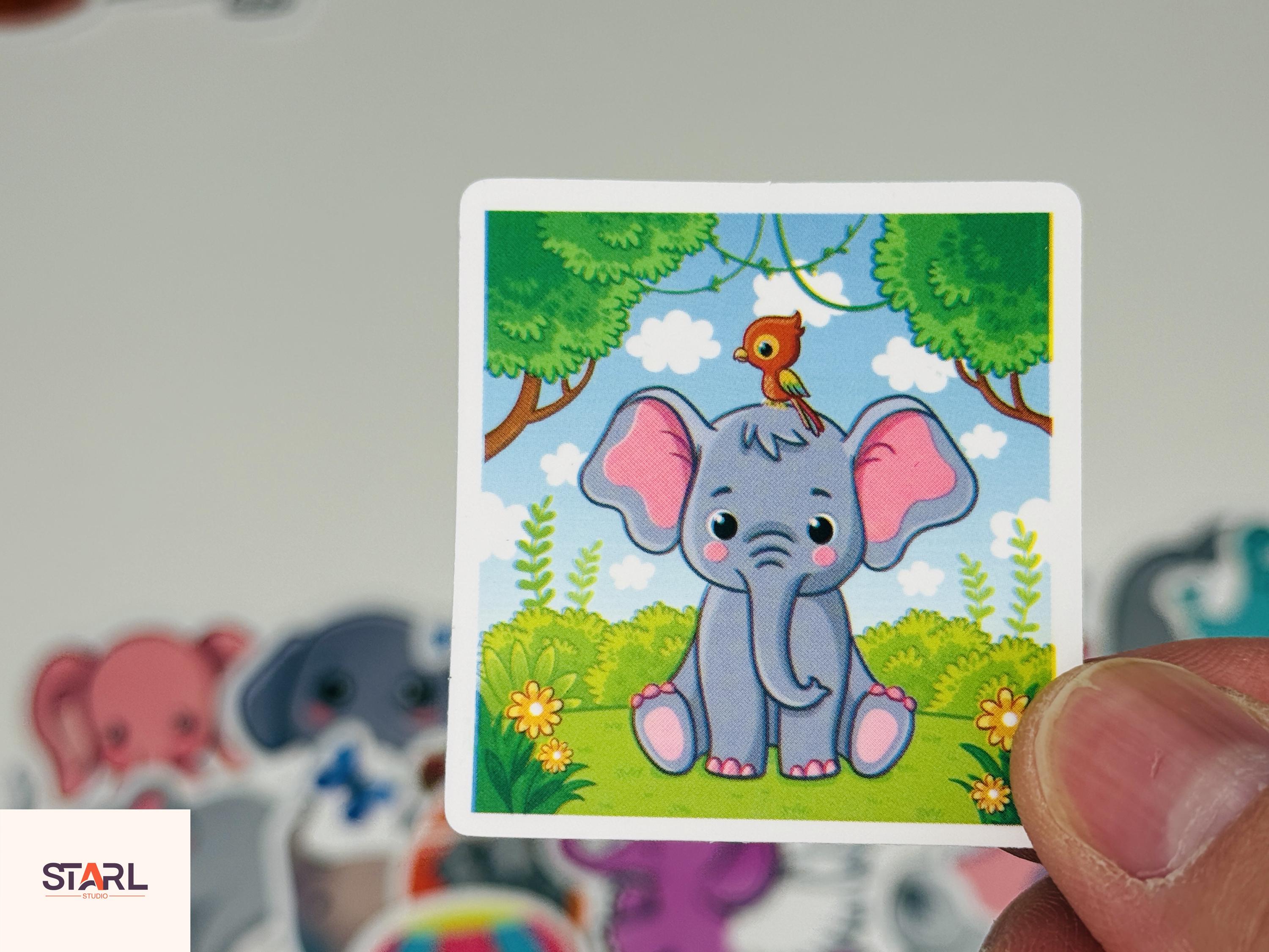 Elephant Stickers Pack, Cute Cartoon Elephant Vinyl Stickers, Animal ...