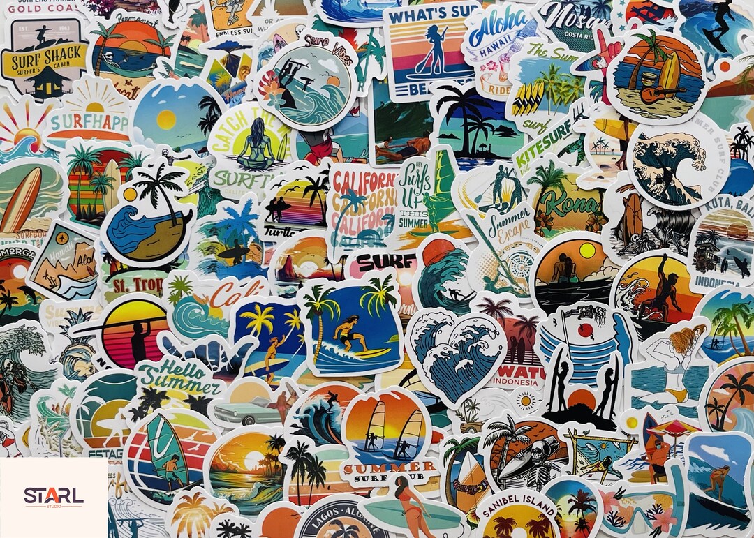 Waterproof Surf Stickers: Beach & Laptop Decals (30-100 Pcs) - Etsy