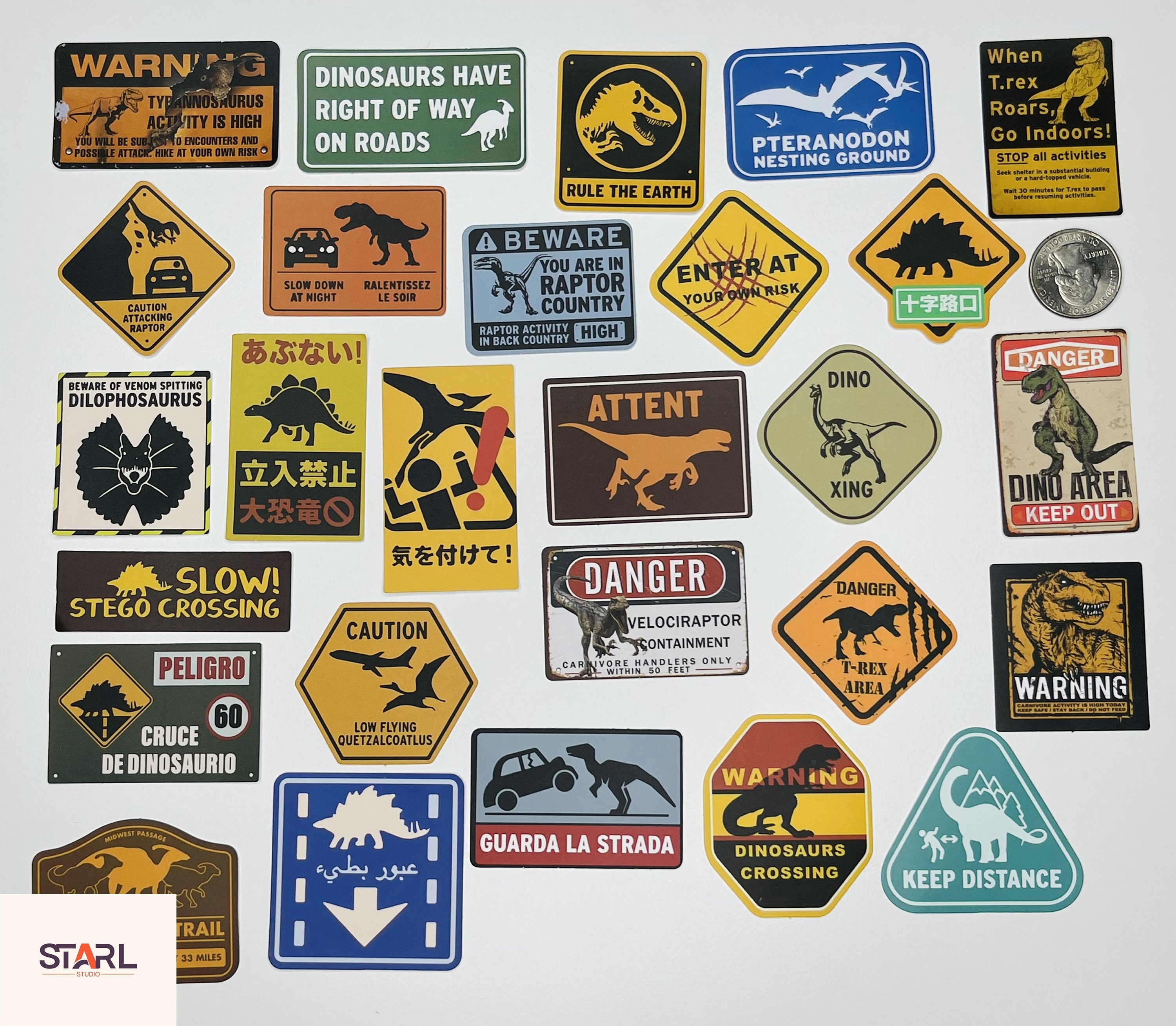 Dinosaur Warning Sign Stickers Pack | Funny Caution Dino Crossing Vinyl ...