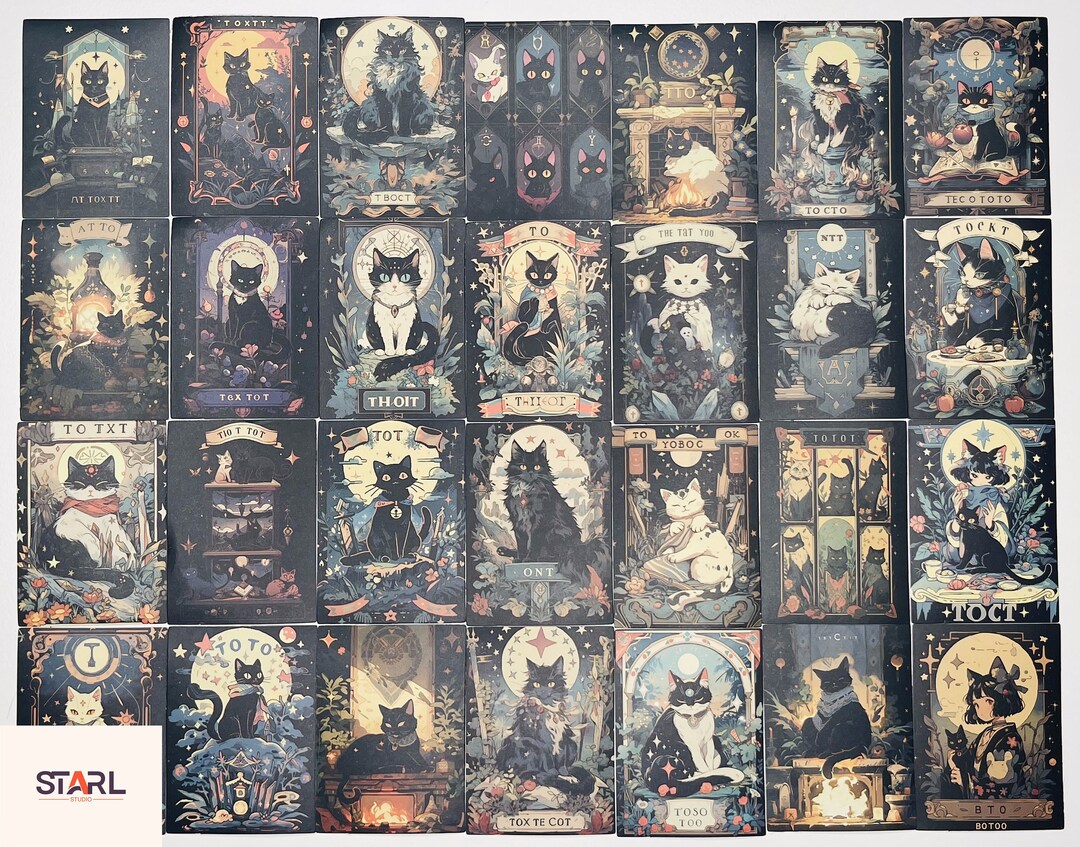 Mystical Cat Stickers Pack, Gothic Tarot Inspired Cats Art, Vintage ...