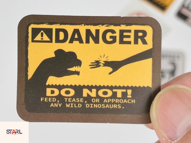 Dinosaur Warning Sign Stickers Pack | Funny Caution Dino Crossing Vinyl ...