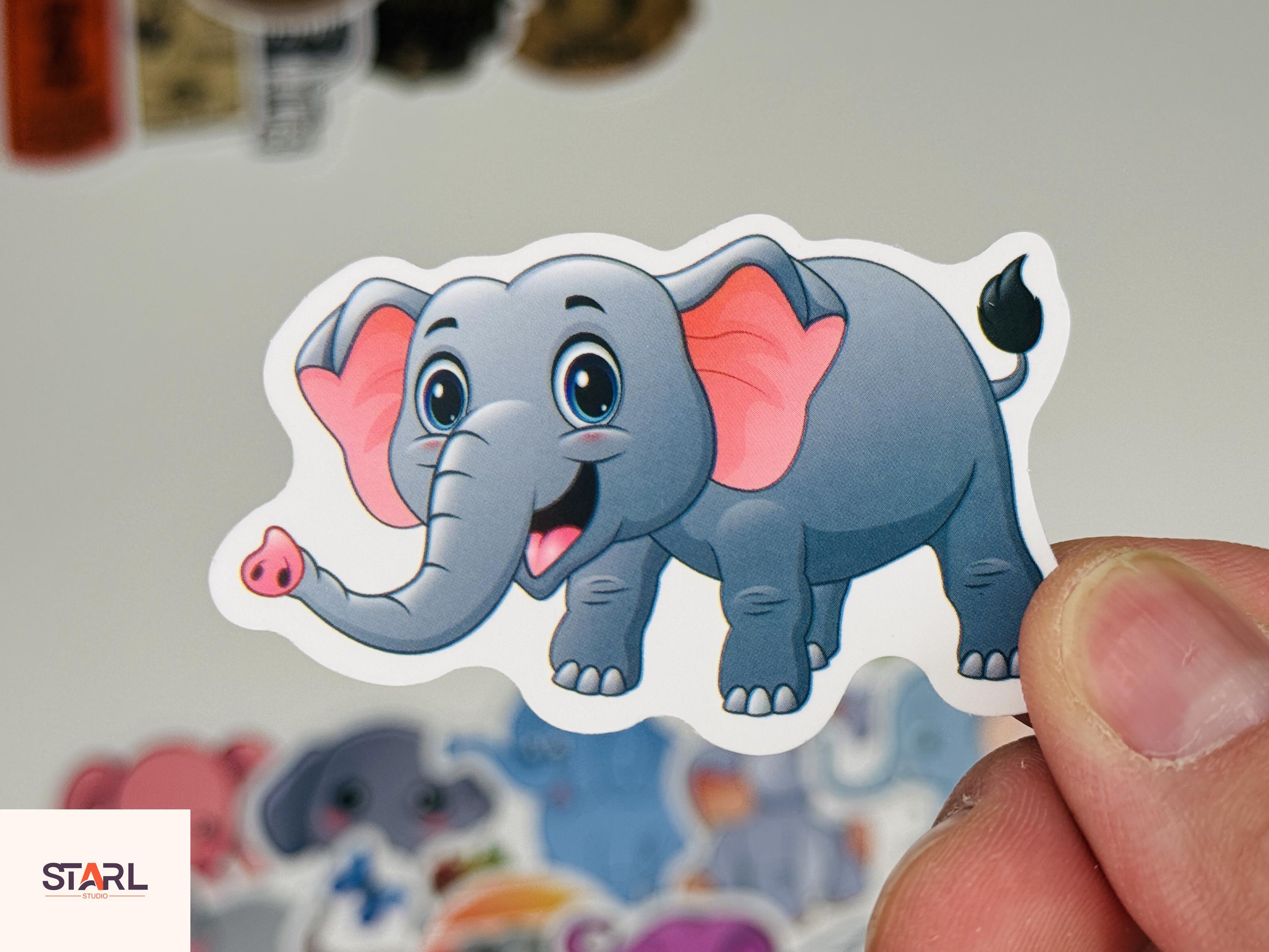 Elephant Stickers Pack, Cute Cartoon Elephant Vinyl Stickers, Animal ...