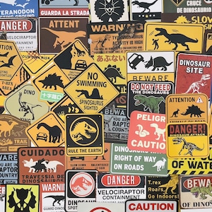 Dinosaur Warning Sign Stickers Pack | Funny Caution Dino Crossing Vinyl ...
