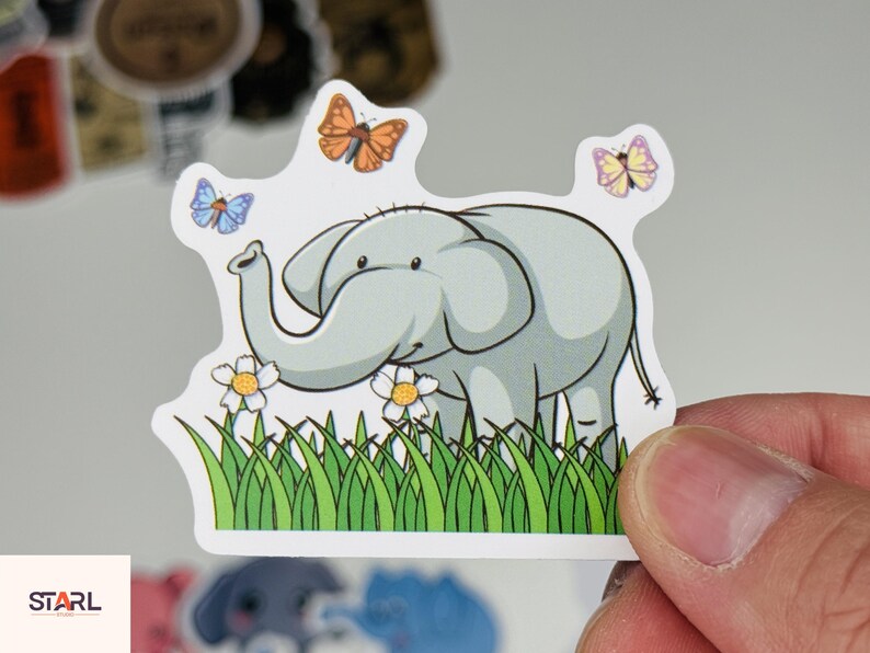 Elephant Stickers Pack, Cute Cartoon Elephant Vinyl Stickers, Animal ...