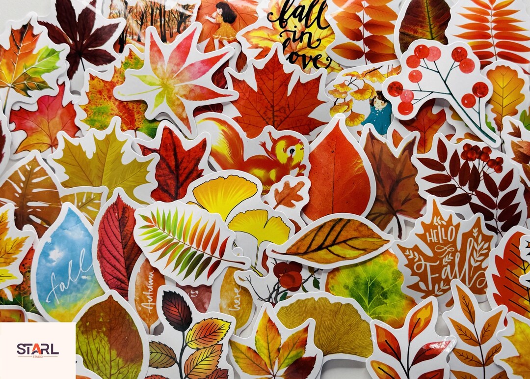 Fall Leaves Stickers Pack, Autumn Aesthetic Watercolor Foliage Vinyl ...