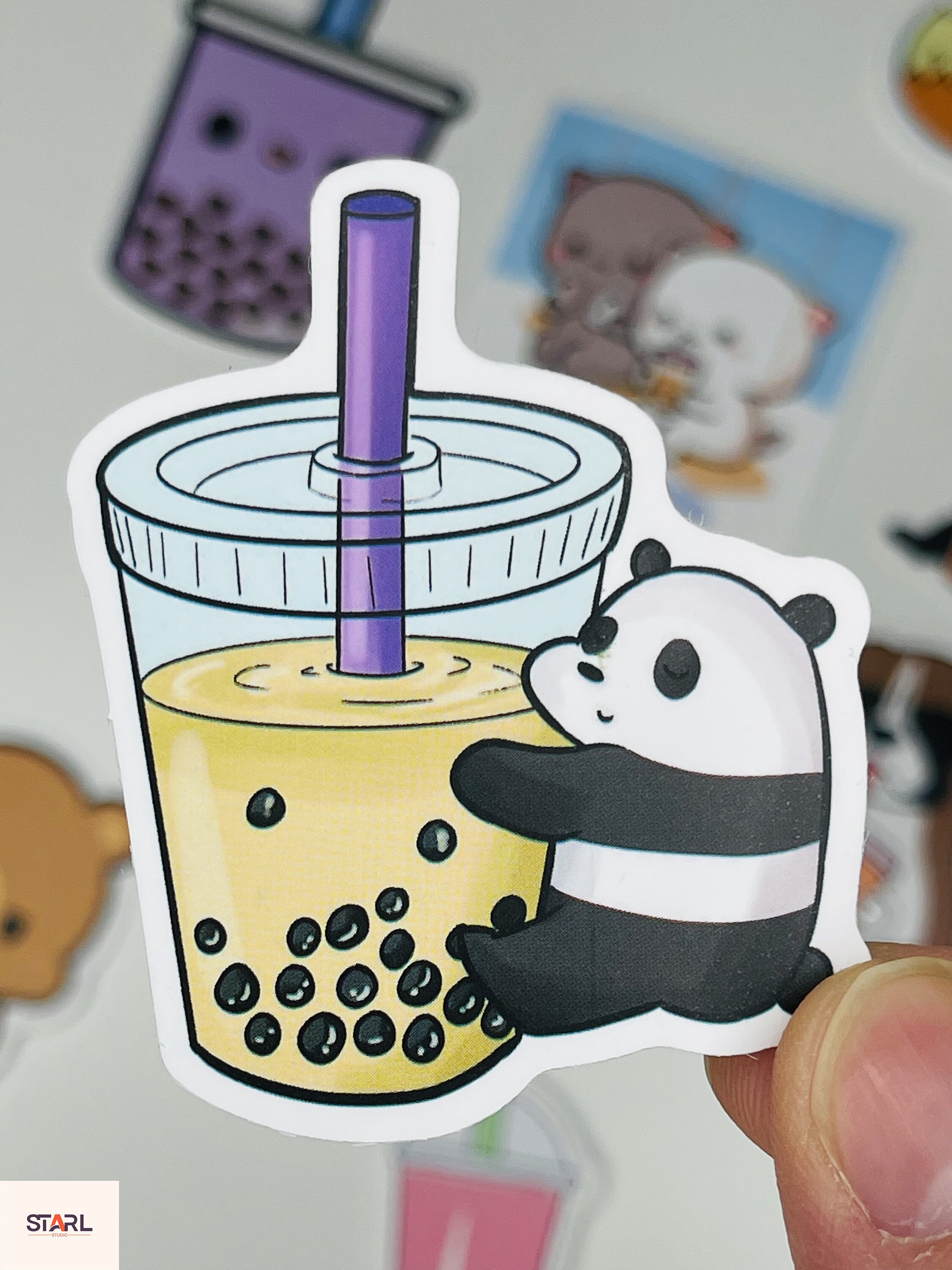 Boba Tea Stickers Pack, Cute Animals Drinking Bubble Tea, Kawaii ...