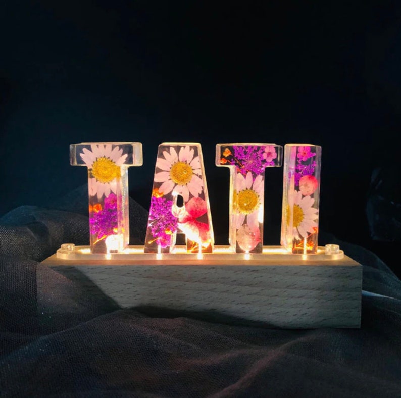 Custom Floral Letter Night Lamp Custom LED Light Personalized Children ...