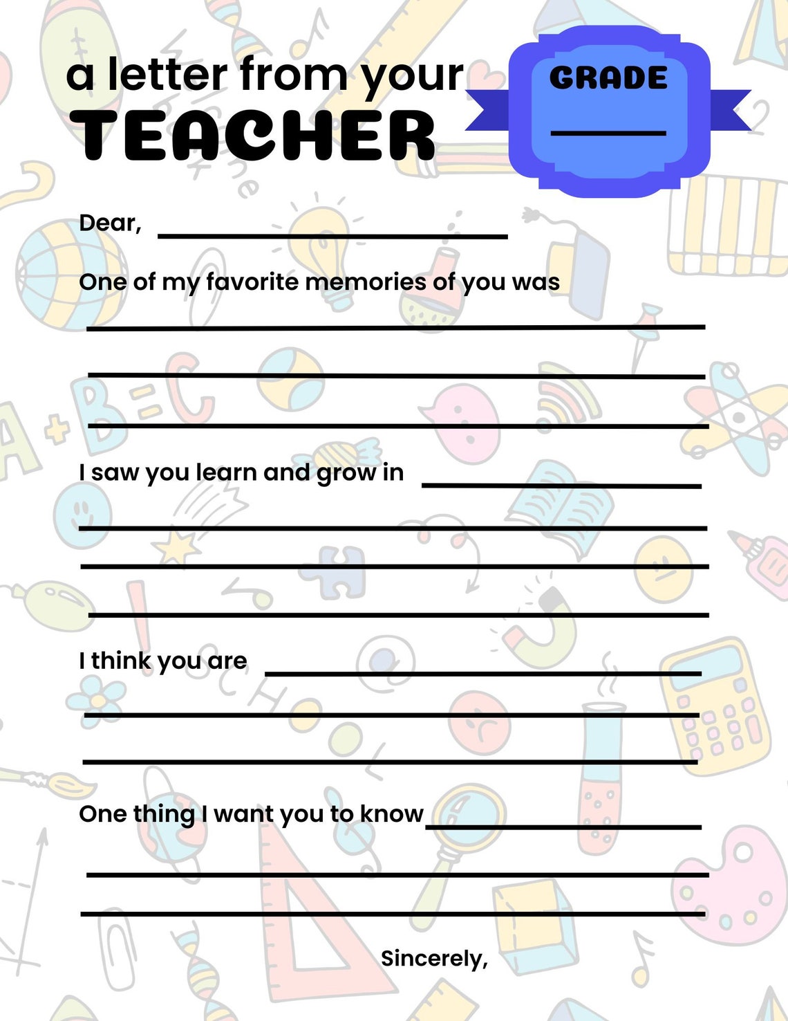 A Letter From Your Teacher/personal Letter From Teacher to Student ...