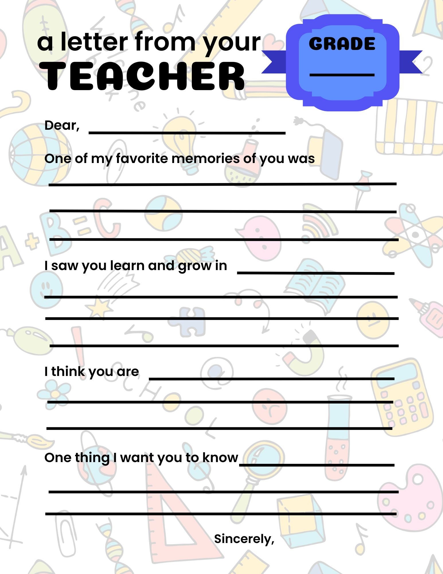 A Letter From Your Teacher/personal Letter From Teacher to Student ...