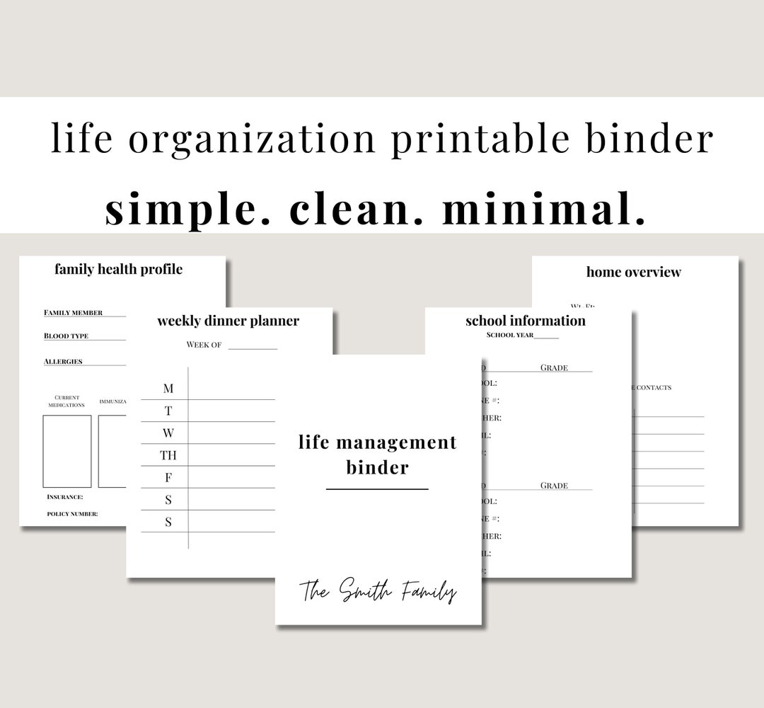 Printable Life Organization Binder, Minimalist Planner (digital ...