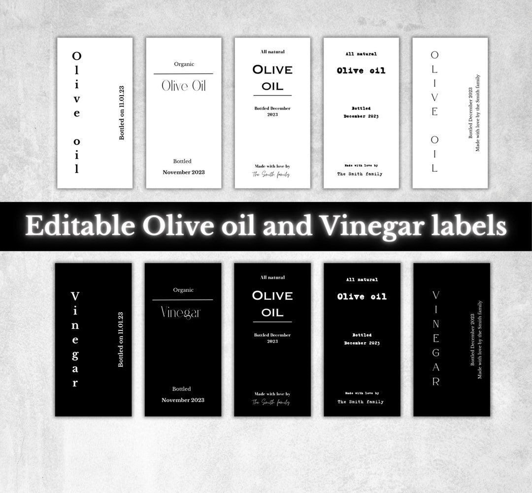Oil and Vinegar Custom Labels, Minimalist Oil Label, Oil-vinegar Bottle ...