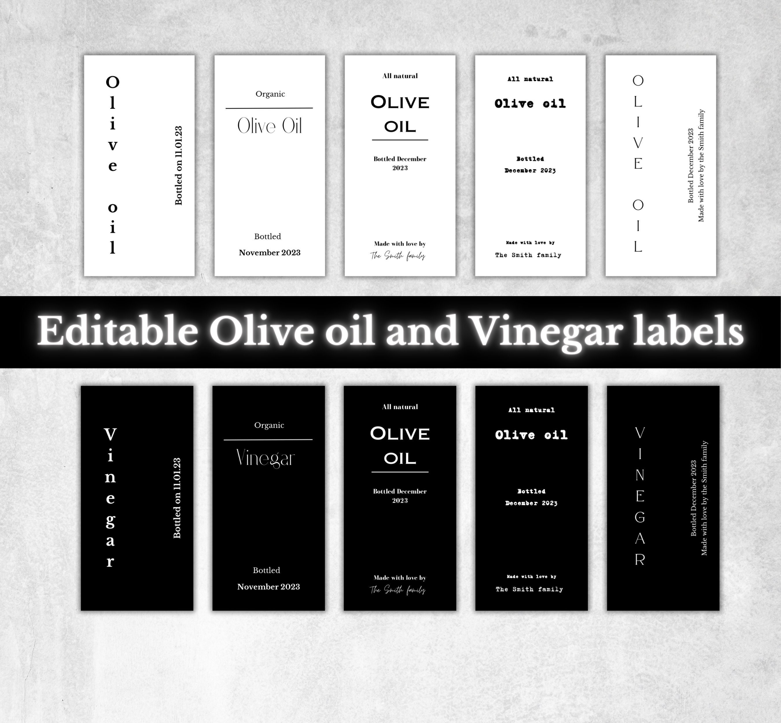 Oil and Vinegar Custom Labels, Minimalist Oil Label, Oil-vinegar Bottle ...