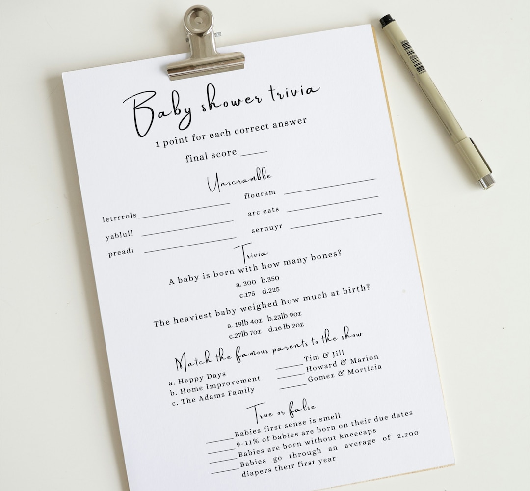 Baby Shower Trivia Game, Modern Baby Shower Trivia, Printable Baby ...