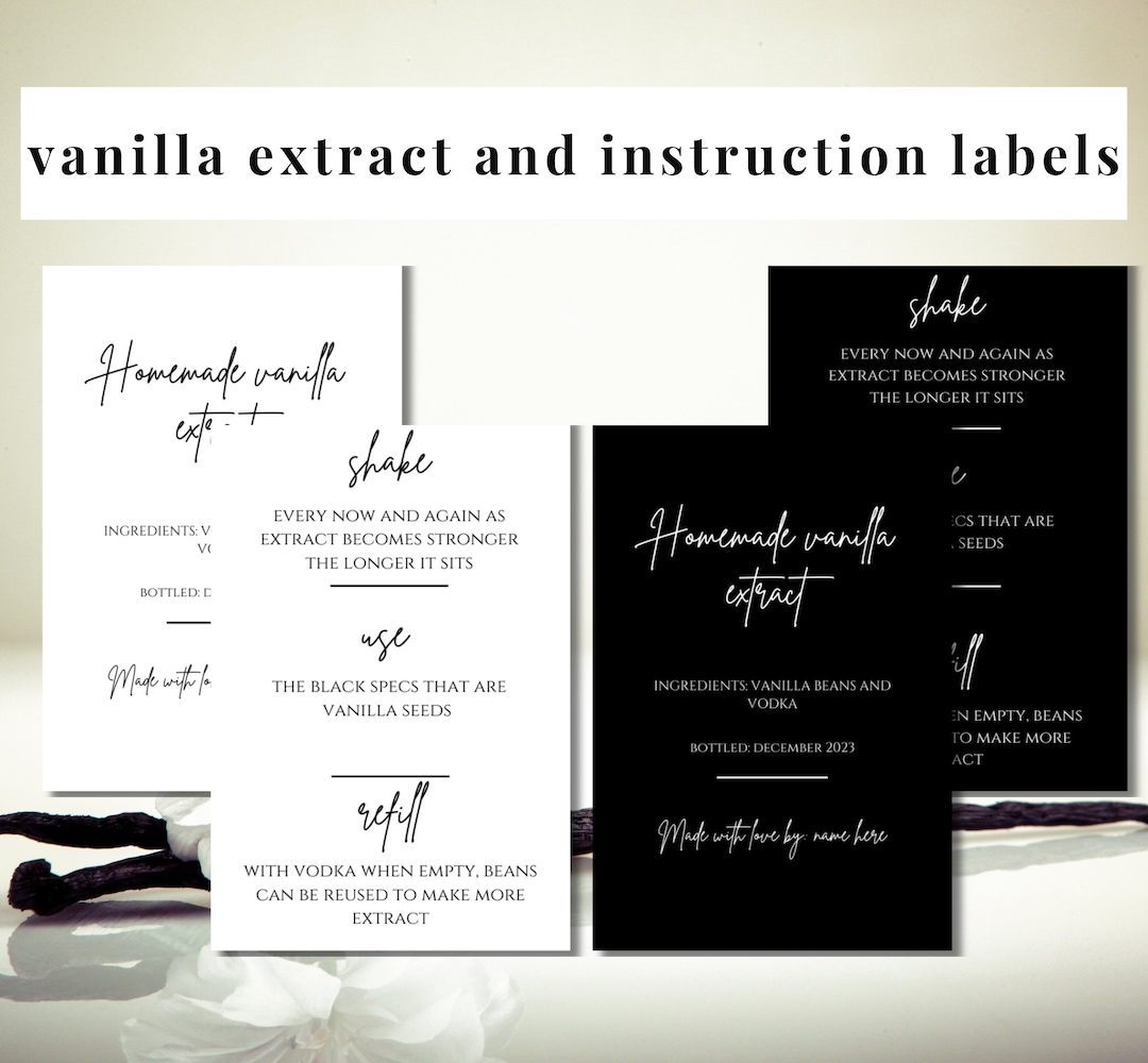 Vanilla Extract Instruction Label, Homemade Vanilla Extract Labels ...