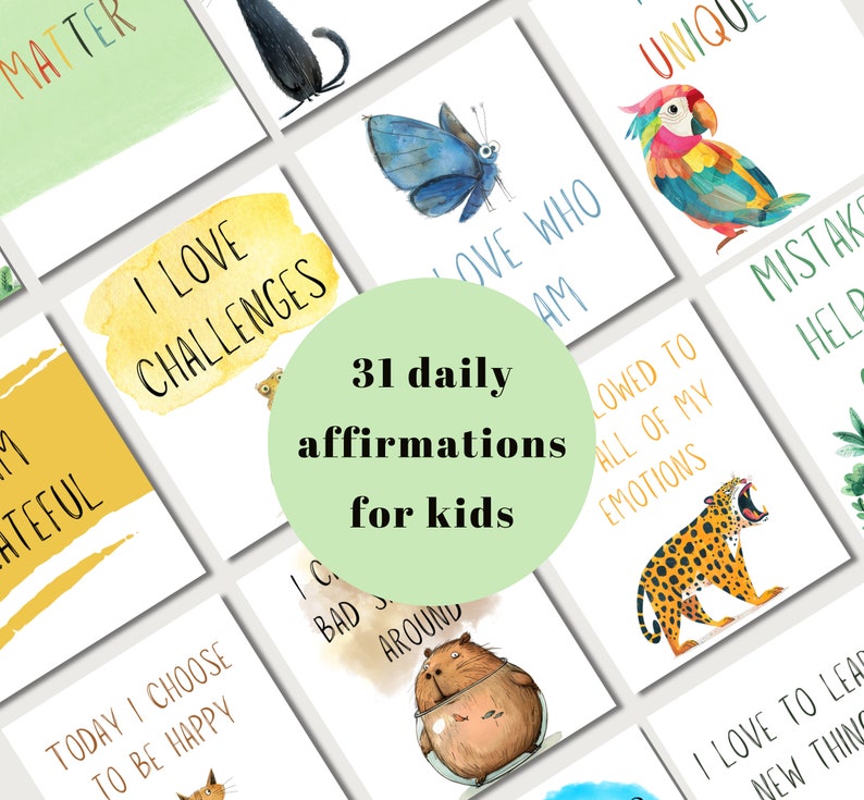 31 Printable Affirmation Cards for Kids, Rainforest Animals (digital ...