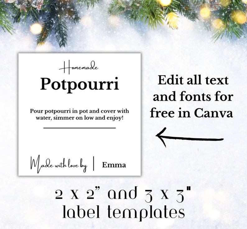 Stovetop Potpourri Label Template, Editable Custom Label (digital ...