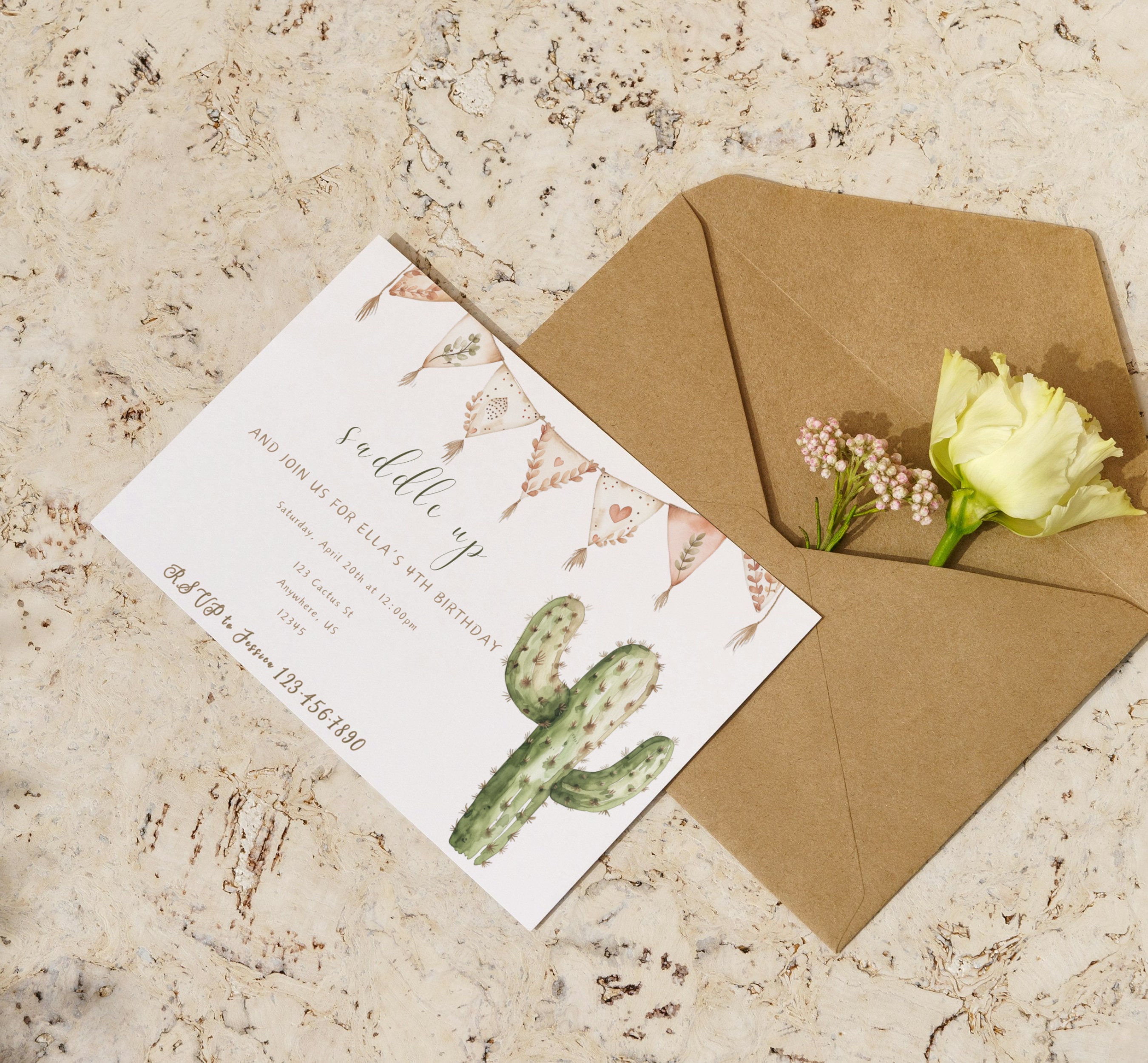 Desert Cactus Birthday Invitation With Free Matching Gift, Girl's ...