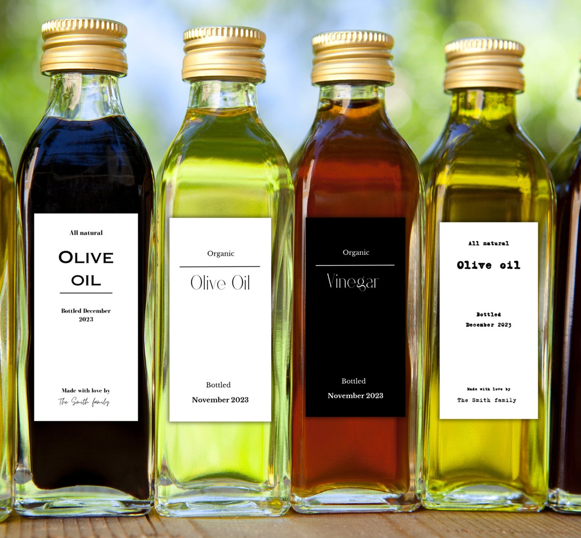 Oil and Vinegar Custom Labels, Minimalist Oil Label, Oil-vinegar Bottle ...