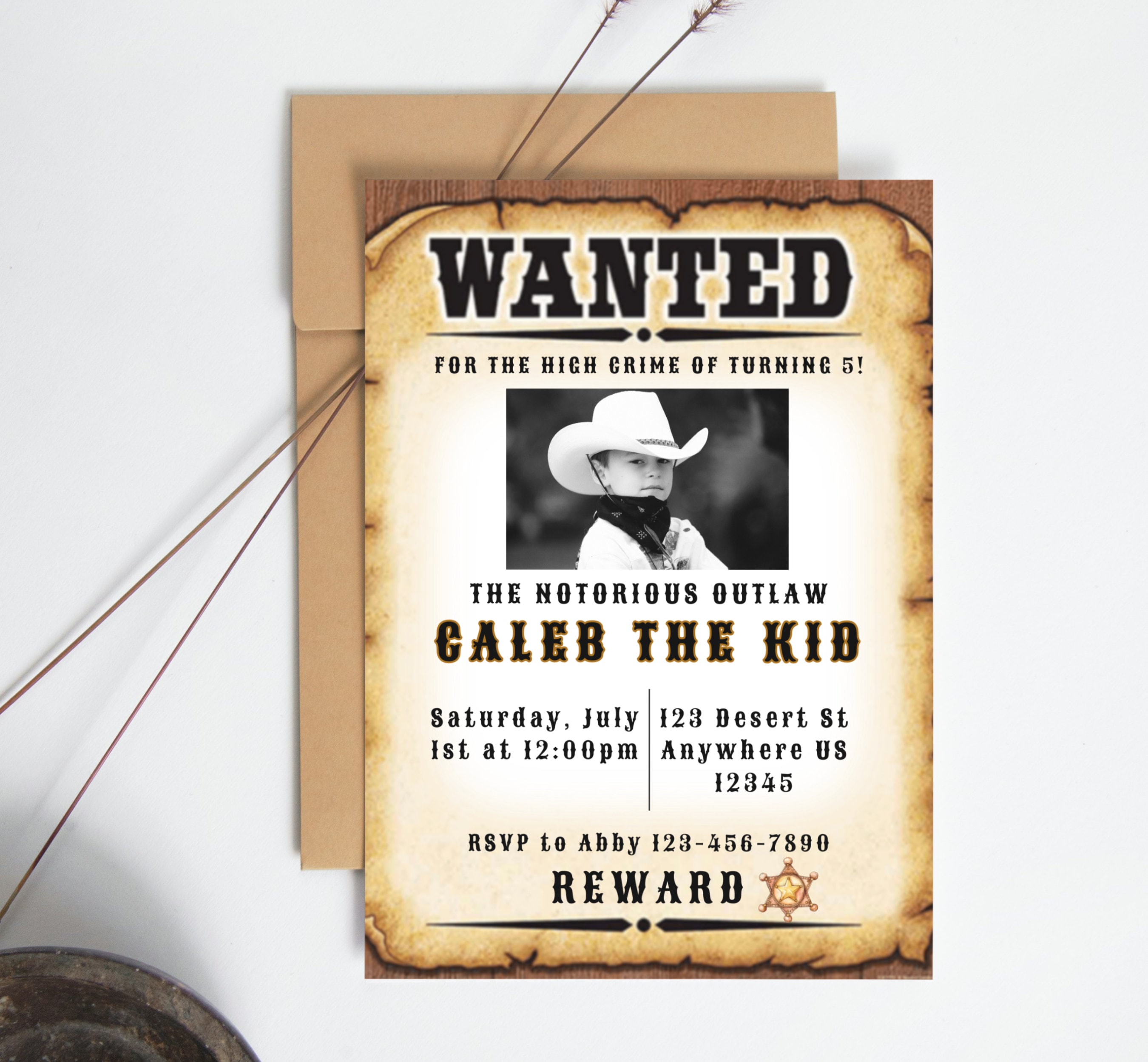 Wanted Poster Birthday Invite With Free Gift, Custom Wanted Poster With ...