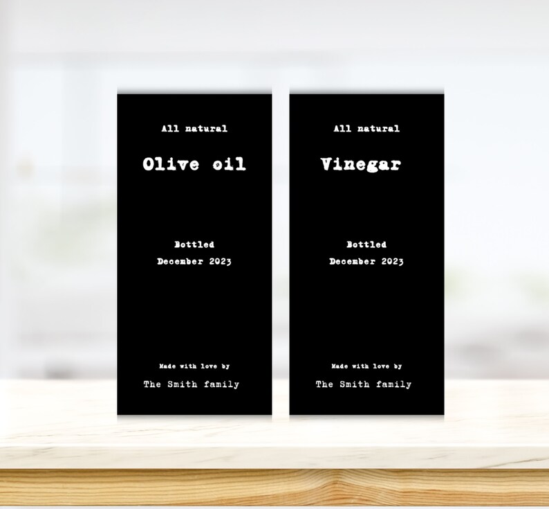Oil and Vinegar Custom Labels, Minimalist Oil Label, Oil-vinegar Bottle ...