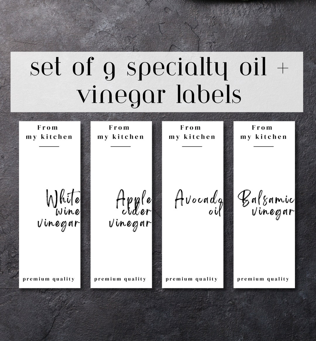 Set of Oil and Vinegar Labels, Pantry Oil Labels, Kitchen Oil Labels ...