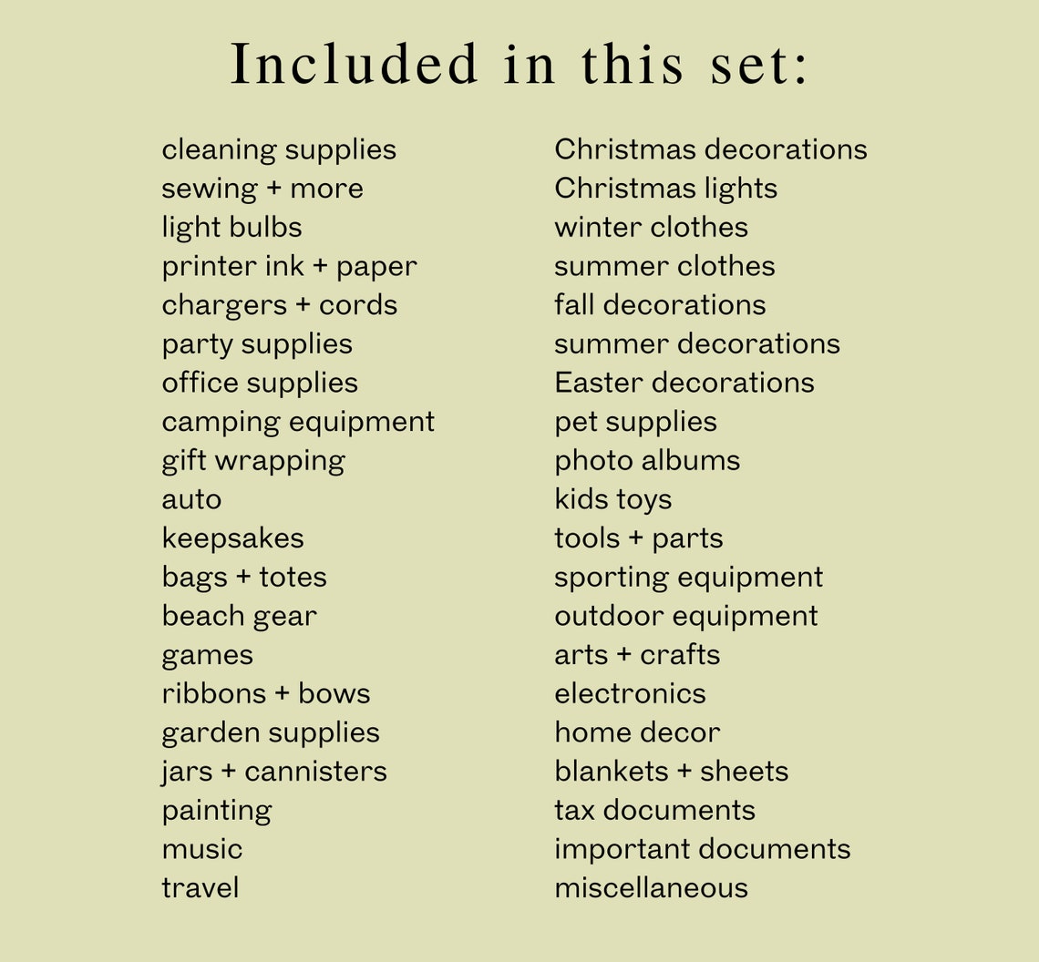 Home Organizer Labels, Attic & Garage Bin Labels (digital Download) - Etsy