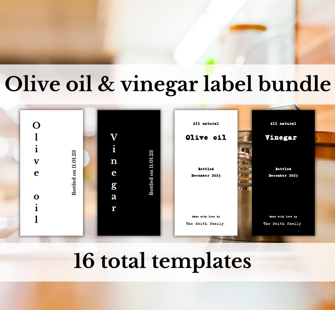 Oil and Vinegar Custom Labels, Minimalist Oil Label, Oil-vinegar Bottle ...